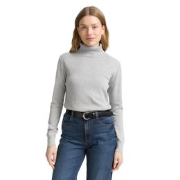 Rollkragenpullover Tom Tailor, Damen, Gr. XS, grau (medium silber grau melange), Obermaterial: 60% Baumwolle, 40% Viskose, meliert, regular fit taillenbedeckt, Rippb&uuml;ndchen, Pullover Rollkragenpullover, mit Rippb&uuml;ndchen