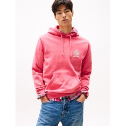 Hoodie Tommy Jeans "TJM WASHED CREST PLAY", Herren, Gr. S, vintage cerise, Sweatware, Obermaterial: 85% Baumwolle, 15% Polyester, regular fit, B&uuml;ndchen, Sweatshirts Hoodie, regular fit, Sweatshirt, R&uuml;ckenprint