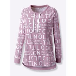 Longsweatshirt Casual Looks, Damen, Gr. 38, lila (mauve, wei&szlig;, gemustert), 100% Baumwolle, bedruckt, gemustert, mehrfarbig, Rundhals, Sweatshirts Longsweatshirt