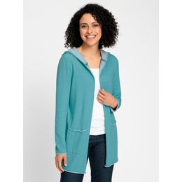 Longstrickjacke Inspirationen, Damen, Gr. 44, blau (ozean, meliert), 100% Baumwolle, unifarben, Strickjacken Longstrickjacke