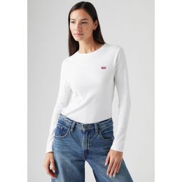 Levi's Langarmshirt LEVI'S "ESSENTIAL HM LS TEE", Damen, Gr. L (40), wei&szlig;, Single Jersey, Obermaterial: 100% Baumwolle, unifarben, regular fit normal, Rundhals, abgesteppt, Shirts Langarmshirt, mit Logo Stickerei