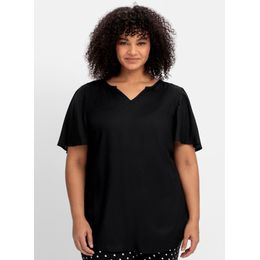Longbluse sheego, Damen, Gr. 42, schwarz, 100% Viskose, unifarben, Rundhals, Blusen Longbluse