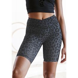 active by Lascana Radlerhose LASCANA ACTIVE, Damen, Gr. 32/34, N-Gr, grau (anthrazit, schwarz), Obermaterial: 79% Polyester, 21% Elasthan, figurbetont kniefrei, Hosen Radlerhose, mit allover Druck, Topseller