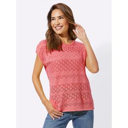 Ajourpullover Classic Basics "Ajour-Pullover", Damen, Gr. 44, rosa (flamingo), 100% Polyacryl, unifarben, Pullover Ajourpullover