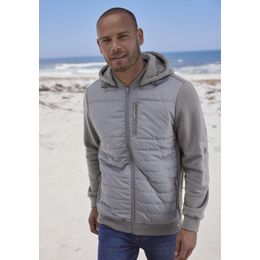 H.I.S. Kapuzensweatjacke H.I.S, Herren, Gr. XXL (60/62), grau (stein), angeraute Sweatware, Obermaterial: 60% Polyester, 40% Baumwolle. Einsatz: 100% Polyester, unifarben, bequem, eingesetzt angesetztes B&uuml;ndchen, Sweatjacken Kapuzensweatjacke, im vorderen Bereich gesteppt, mit abnehmbarer Kapuze