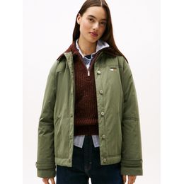 Outdoorjacke Tommy Jeans "TJW CORD COLLAR CHORE JACKET", Damen, Gr. XL (42), gr&uuml;n (pewter gr&uuml;n), Web, Obermaterial: 100% Nylon, unifarben mit Farbeinsatz, Jacken Outdoorjacke