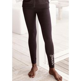 Leggings BENCH. LOUNGEWEAR, Damen, Gr. 36/38, N-Gr, grau (anthrazit meliert), Single Jersey, Obermaterial: 63% Baumwolle, 32% Polyester, 5% Elasthan, bestickt, meliert, unifarben, Basic, figurbetont lang, Hosen Leggings, mit gl&auml;nzender Logostickerei, Loungewear, Topseller