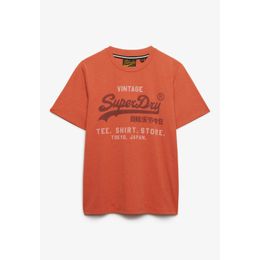 Rundhalsshirt Superdry "VL HERITAGE RELAXED TEE", Herren, Gr. S, rust orange marl, Single Jersey, Obermaterial: 60% Baumwolle, 40% Polyester, bedruckt, meliert, relaxed fit normal, Rundhals, Shirts Rundhalsshirt, Baumwollmischung, relaxed fit