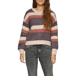 Strickpullover QS, Damen, Gr. S, braun (powder pink stripes), Strick, Obermaterial: 50% Polyester, 32% Polyacryl, 18% Polyamid, gestreift, regular fit taillenbedeckt, Rundhals, Rippb&uuml;ndchen, Pullover Strickpullover, mit Intarsien Muster