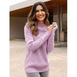 Strickpullover Classic Basics "Langarm-Pullover", Damen, Gr. 42, lila (orchidee, meliert), 100% Polyacryl, meliert, Pullover Strickpullover
