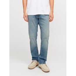 Jack & Jones Regular-fit-Jeans JACK & JONES "JJICLARK mit Used-Look und Stretch f&uuml;r den Alltag", Herren, Gr. 33, L&auml;nge 34, blau (blau denim), Denim/Jeans, Obermaterial: 80% Baumwolle, 15% Lyocell, 5% Elasthan, unifarben, regular fit lang, Jeans Regular-fit-Jeans, mit Abriebeffekten