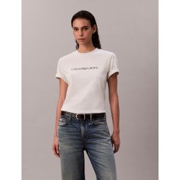T-Shirt Calvin Klein Jeans "A- INST. LOGO CLASSIC TEE SS", Damen, Gr. XXL (46), vanilla heather, Jersey, Obermaterial: 100% Baumwolle, unifarben, klassisch h&uuml;ftlang, Rundhals, Shirts T-Shirt, mit Logoschriftzug