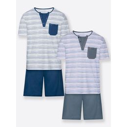 w&auml;schepur Schlafanzug W&Auml;SCHEPUR, Herren, Gr. 56/58, blau (anthrazit, marine), 100% Baumwolle, Homewear-Sets Schlafanzug