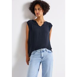 Blusentop Street One, Damen, Gr. 40, blau (deepwater blau), Web, Obermaterial: 100% Viskose, Crinkleoptik, regular fit taillenbedeckt, Rundhals, Blusen Blusentop, mit Crinkle-Struktur