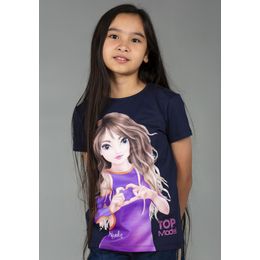 Top Model Kurzarmshirt TOPMODEL "TOPModel Kurzarmshirt", M&auml;dchen, Gr. 164, blau (navy blazer), Jersey, Obermaterial: 100% Baumwolle, bedruckt, Basic, regular fit normal, Rundhals, Shirts Kurzarmshirt