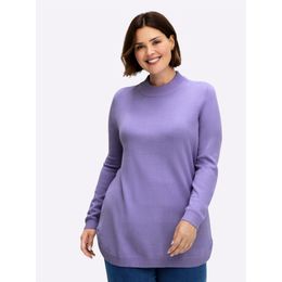 Longpullover Classic Basics "Longpullover", Damen, Gr. 48, lila (lavendel), 100% Polyacryl, unifarben, Pullover Longpullover