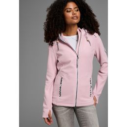 Fleecejacke Kangaroos, Damen, Gr. 36/38, rosa (rose), Fleece, Obermaterial: 100% Polyester, kontrastfarbene Details, unifarben mit Farbeinsatz, bequem h&uuml;ftbedeckend, Jacken Fleecejacke, figurbetonte Passform, mit Kapuze und Kordelzug, &Uuml;bergangsjacke, Topseller