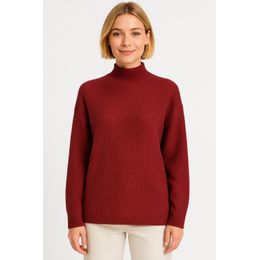 Strickpullover Only "ONLKATIA LS RIB HIGHNECK CC KNT", Damen, Gr. S, rot (cabernet), Strick, Obermaterial: 50% Viskose, 27% Nylon, 23% Polyester, unifarben, regular fit, Pullover Strickpullover