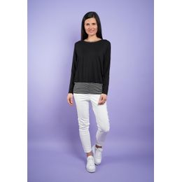 Longshirt Seidel Moden "Exklusiv bei OTTO", Damen, Gr. 48, schwarz, Jersey, Obermaterial: 94% Viskose, 6% Elasthan, gestreift, unifarben, gerade h&uuml;ftbedeckend, Rundhals, Shirts Longshirt, Unifarben, mit Streifen-Details -MADE IN GERMANY