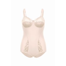 Body SuSa "Latina", Damen, Gr. 80, Cup B, beige (pure beige), Obermaterial: 78% Polyamid, 15% Elasthan, 7% Baumwolle, figurbetont, Bodys Body, stark formend, Glitzer-Effekt, Spitze, ohne B&uuml;gel