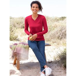 V-Ausschnitt-Pullover Casual Looks "Pullover", Damen, Gr. 44, rot, 100% Baumwolle, unifarben, Pullover V-Ausschnitt-Pullover