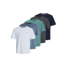Jack & Jones Rundhalsshirt JACK & JONES "JJEPAULOS TEE SS CREW NECK 5PK MP", Herren, Gr. M, mineral blau pack:mineral blau, wei&szlig;, navy blazer, denim blau, dunkelgrau melange, Jersey, Obermaterial: 100% Baumwolle, meliert, regular fit, Rundhals, Shirts Rundhalsshirt