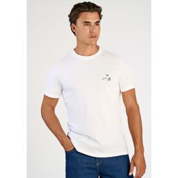T-Shirt LINDBERGH, Herren, Gr. L, wei&szlig; lotus, Single Jersey, Obermaterial: 100% Baumwolle, bestickt, unifarben, relaxed fit h&uuml;ftbedeckend, Rundhals, Shirts T-Shirt, mit Statement-Stickerei auf der Brust