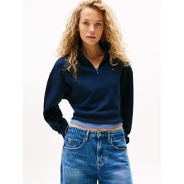 Sweatshirt Tommy Jeans "TJW BXY CRP 1/4 ZIP MOCK NECK", Damen, Gr. XL (42), blau (schwarz night navy), Sweatware, Obermaterial: 80% Baumwolle, 20% Polyester, unifarben, Rippb&uuml;ndchen, Sweatshirts Sweatshirt