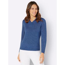 Strickpullover Classic Basics "Langarm-Pullover", Damen, Gr. 52, blau (royalblau, bleu, meliert), 100% Polyacryl, meliert, Pullover Strickpullover