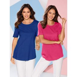 Longshirt Classic Basics "Doppelpack Shirts", Damen, Gr. 52, bunt (royalblau, pink), 100% Baumwolle, unifarben, Rundhals, Shirts Longshirt