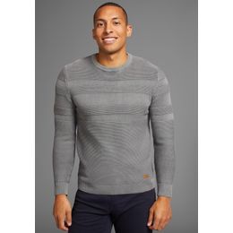 Jacquardpullover Bruno Banani, Herren, Gr. 3XL (64/66), grau (grau stone), Strick, Obermaterial: 100% Baumwolle, used, Basic schmal, Rundhals, Rippb&uuml;ndchen, Pullover Jacquardpullover