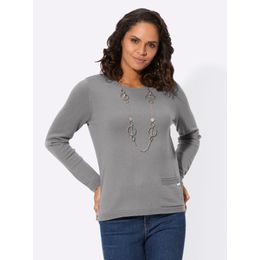 Rundhalspullover Casual Looks "Pullover", Damen, Gr. 50, grau (steingrau), 50% Wolle, 30% Baumwolle, 20% Polyamid, unifarben, Pullover Rundhalspullover