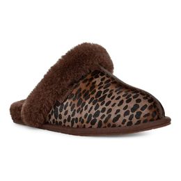 UGG Australia Pantoffel UGG "Scuffette Caspian", Damen, Gr. 9 (40), leo, dunkelbraun, Lammfell, Rindshaar, Schuhe Pantoffel, Hausschuh, Slippers mit weichem Fu&szlig;bett