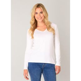 Langarmshirt Base Level, Damen, Gr. 38, wei&szlig;, Web, Obermaterial: 96% Viskose, 4% Elasthan, unifarben, regular fit normal, V-Ausschnitt, Shirts Langarmshirt, mit V-Ausschnitt