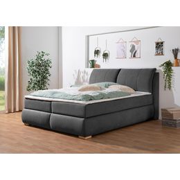 Boxspringbett Home Affaire "Breitenthal", grau (anthrazit), B:192cm L:222cm, Komplettbetten, Boxspringbett, abnehmbare R&uuml;ckenkissen mit Klettband
