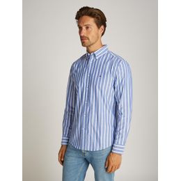 Businesshemd Tommy Hilfiger "FLEX POPLIN NAUTICAL STP SHIRT", Herren, Gr. XXL, N-Gr, wei&szlig; (optic wei&szlig;, wedge blau), Web, Obermaterial: 100% Baumwolle, gestreift, 1-Knopf-Manschette, Hemden Businesshemd