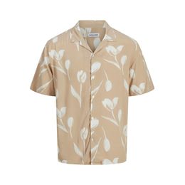 Jack & Jones Kurzarmhemd JACK & JONES "JJEJEFF CHARGE RESORT SHIRT SS SN", Herren, Gr. M, N-Gr, braun (oxford tan), Web, Obermaterial: 100% Viskose, bedruckt, relaxed fit taillenbedeckt, ohne Ausschnitt, gerader Abschluss, Hemden Kurzarmhemd, mit All-Over Print