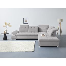 Ecksofa COTTA "Holiday L-Form mit Sitztiefen-, Armteil- und Kopfteilverstellung", grau, B:310cm H:86cm T:265cm, 90% Polyester, 10% Polyamid, Sofas, Ecksofa, wahlweise mit Bettfunktion & Bettkasten