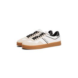 Sneaker Tommy Jeans "THE GREENWICH LEATHER", Herren, Gr. 42, blau (ecru, dunkelblau), Leder, Lederimitat, kontrastfarbene Details, Schuhe Sneaker, Freizeitschuh, Halbschuh, Schn&uuml;rschuh mit seitlichem Logo-Schriftzug