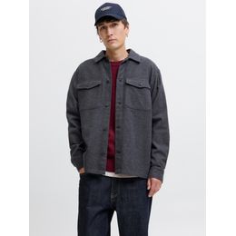 Jack & Jones Langarmhemd JACK & JONES "JJEPERFECT MELANGE OVERSHIRT LS SN", Herren, Gr. S, N-Gr, grau (dunkelgrau melange), Web, Obermaterial: 100% Baumwolle, meliert, relaxed fit, Hemden Langarmhemd