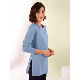 Langarmshirt Classic Basics "Longshirt", Damen, Gr. 52, blau (bleu), 100% Baumwolle, unifarben, Rundhals, Shirts Langarmshirt
