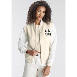 Sweatjacke LSCN BY LASCANA, Damen, Gr. 40/42, beige, Sweatware, Obermaterial: 60% Baumwolle, 40% Polyester, mehrfarbig, Basic, bequem h&uuml;ftlang, Raglan&auml;rmel breiter Bund, Sweatjacken Sweatjacke, im College Stil, Loungeanzug