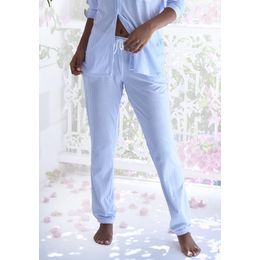 Pyjamahose s.Oliver, Damen, Gr. 40/42, N-Gr, blau (himmelblau, gestreift), Single Jersey, Obermaterial: 50% Baumwolle, 50% Viskose, gestreift, bequem lang, Hosen Pyjamahose, Innenbeinl&auml;nge ca. 78cm bei Gr&ouml;&szlig;e 36/38, Topseller