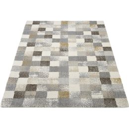 Teppich OCI DIE TEPPICHMARKE "NEW VILLA SQUARES", grau (grau, creme), B:140cm H:20mm L:200cm, Polypropylen, Teppiche, Teppich, feine Karos, meliert, Wohnzimmer