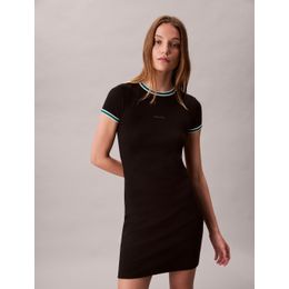 Skaterkleid Calvin Klein Jeans "SS COLOR BLOCK COTTON RIB BABY T", Damen, Gr. S (38), N-Gr, schwarz, Web, Obermaterial: 94% Baumwolle, 6% Elasthan, unifarben, regular fit kurz, Rundhals, eingesetzt angesetztes B&uuml;ndchen, Kleider Skaterkleid, Mit Rundhalsausschnitt, regular fit
