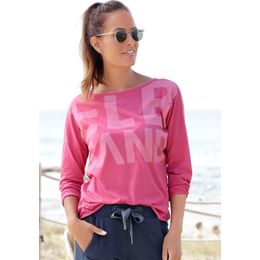 Langarmshirt ELBSAND "Niola", Damen, Gr. L (40), pink, Jersey, Obermaterial: 50% Baumwolle, 50% Polyester, unifarben, figurumspielend h&uuml;ftlang, Rundhals, Shirts Langarmshirt, mit gro&szlig;em Frontprint, Longsleeve aus Baumwoll-Mix, Topseller