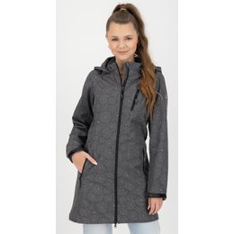 Softshelljacke DEPROC Active "SHELBY LONG", Damen, Gr. 50 (XL), schwarz, 100% Polyester, tailliert, gerader Abschluss mit Klettverschl&uuml;ssen, Jacken Softshelljacke, leichter Softshell Kurzmantel mit abnehmbarer Kapuze