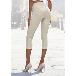 H.I.S. Caprihose H.I.S, Damen, Gr. 32/34, N-Gr, beige (ecru), Obermaterial: 70% Baumwolle, 25% Polyester, 5% Elasthan, unifarben, Basic, Hosen Caprihose, im Schlupfhosen Style