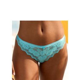 String Lascana, Damen, Gr. 40/42, blau (t&uuml;rkis), Spitze, Obermaterial: 85% Polyamid, 10% Elasthan, 5% Polyester, Unterhosen String, aus zarter, elastischer Jacquardspitze