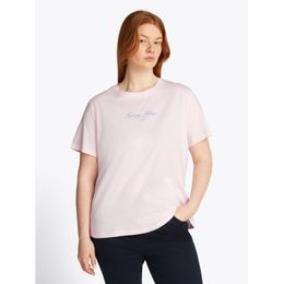 Rundhalsshirt Tommy Hilfiger Curve "CRV REG SCRIPT C-NK TEE SS", Damen, Gr. 52, rosa (light pink), Single Jersey, Obermaterial: 100% Baumwolle, unifarben, tailored fit, Rundhals, abgerundeter Saum, Shirts Rundhalsshirt, in Gro&szlig;en Gr&ouml;&szlig;en, Logoschriftzug